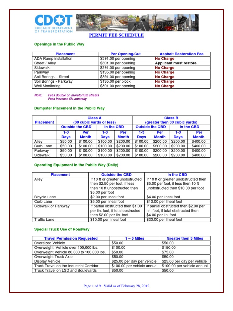 CDOT 2012 Permit Fee Schedule | PDF | Traffic | Lane