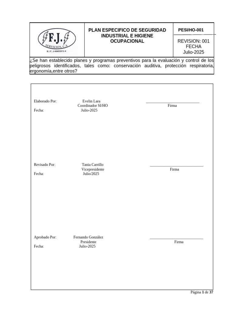 Plan Especifico de Seguridad Industrial E Higiene Ocupacional | PDF | ruido | Ventilación ...