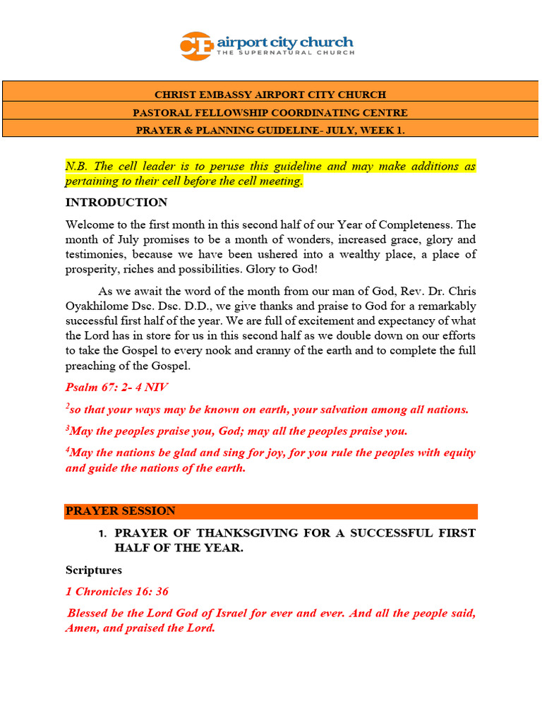 July Prayer and Planning Guidelines | PDF | Jesus | Prayer