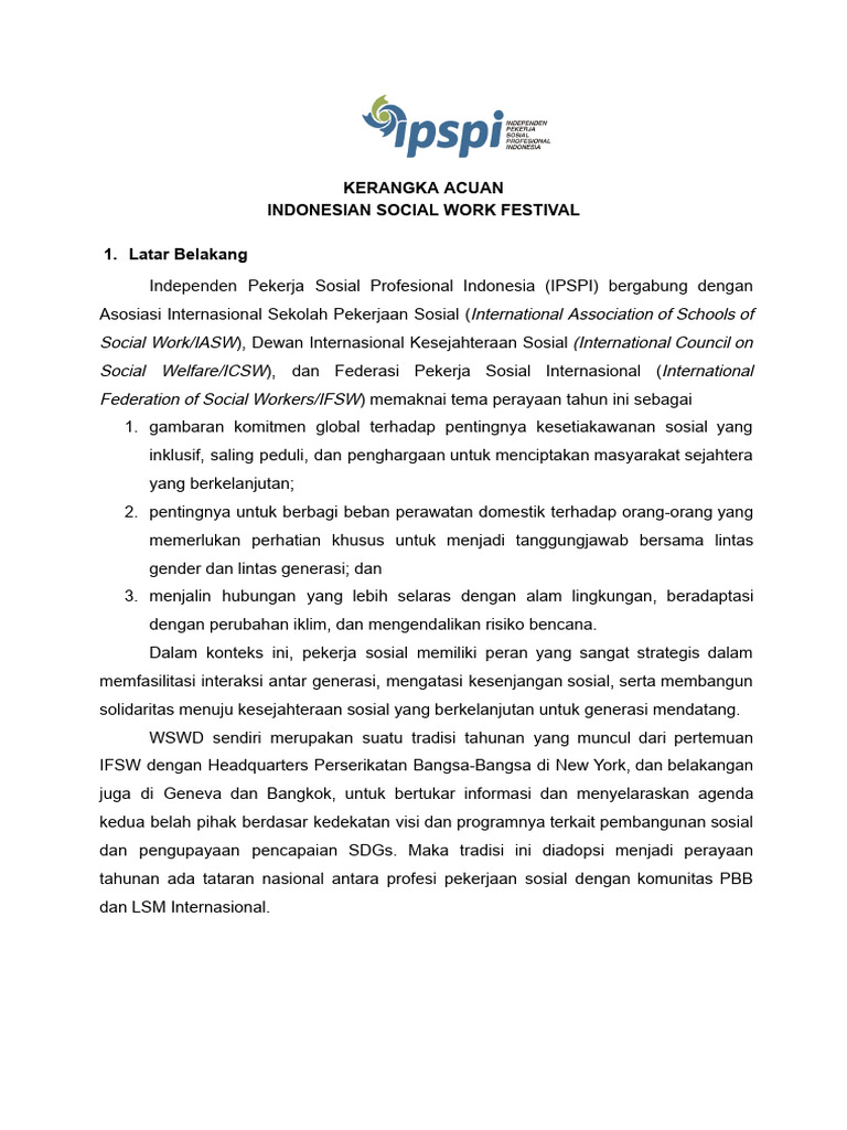 TOR Social Worker Festival (Closing Ceremony WSWD Indonesia) 2025 | PDF