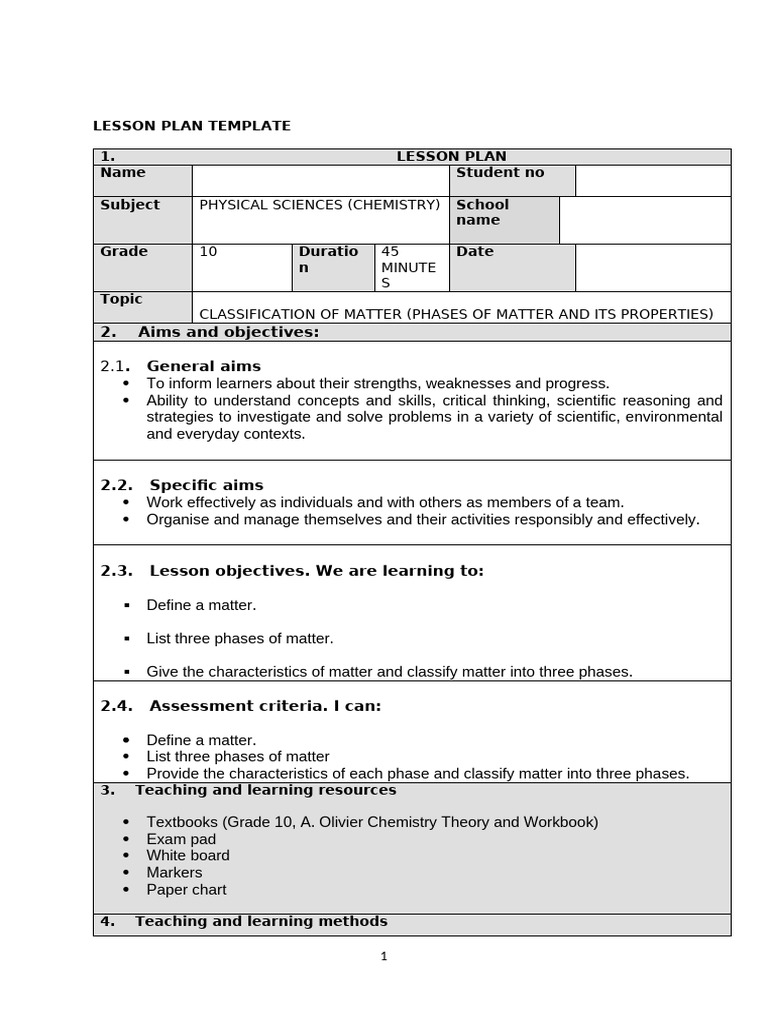 Chem GR10 Matter and Material Lesson Plan | PDF | Liquids | Matter