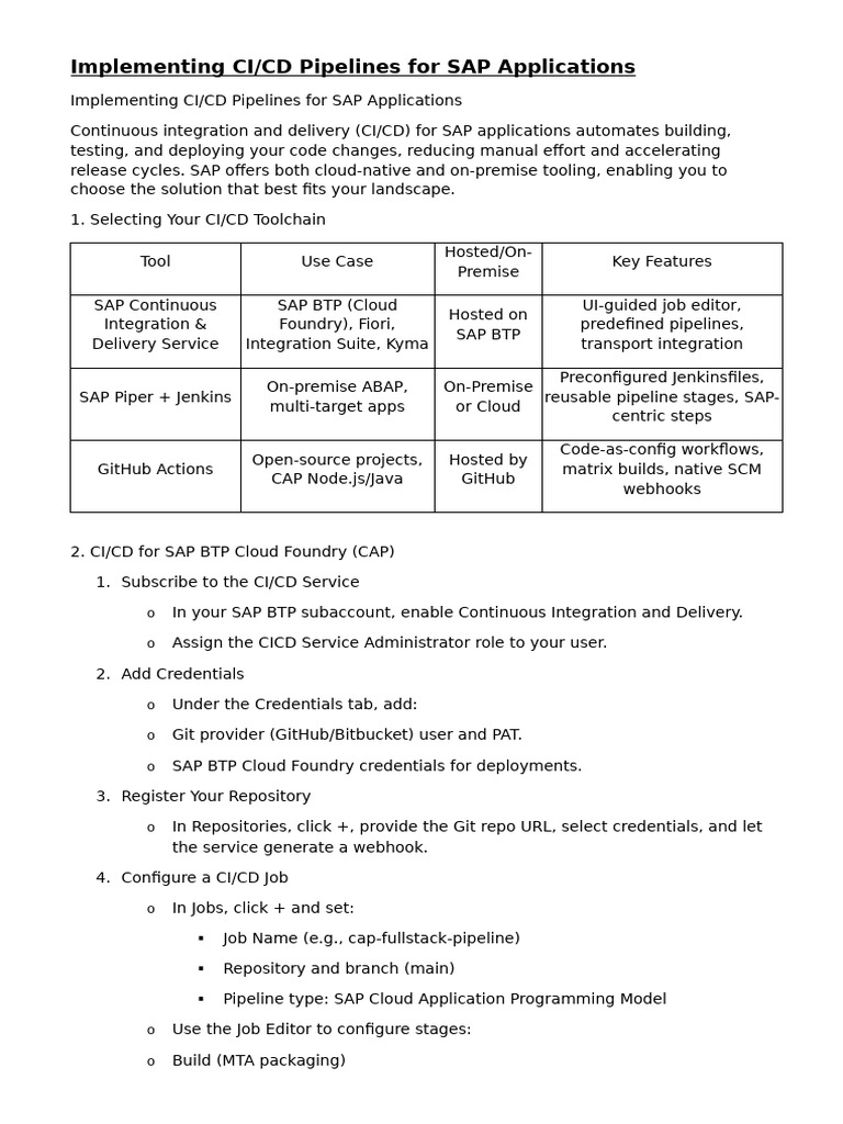 Implementing CI-CD Pipelines For SAP Applications | PDF | Version ...