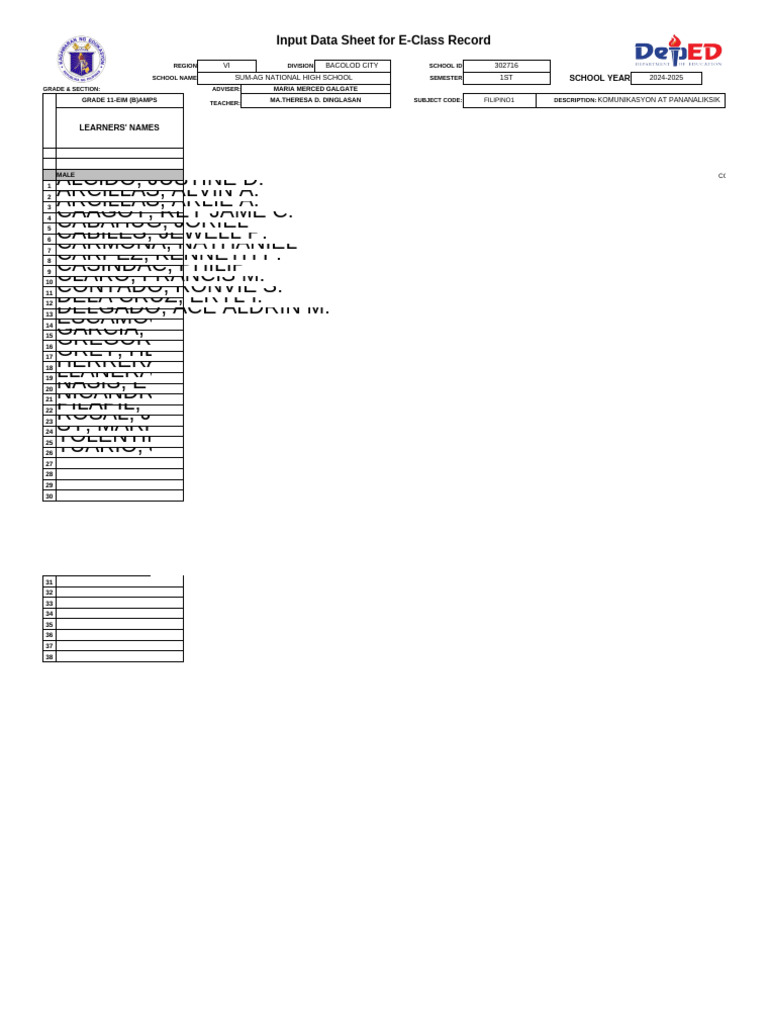 Grade 11 EIM Class Record 2024-2025 | PDF