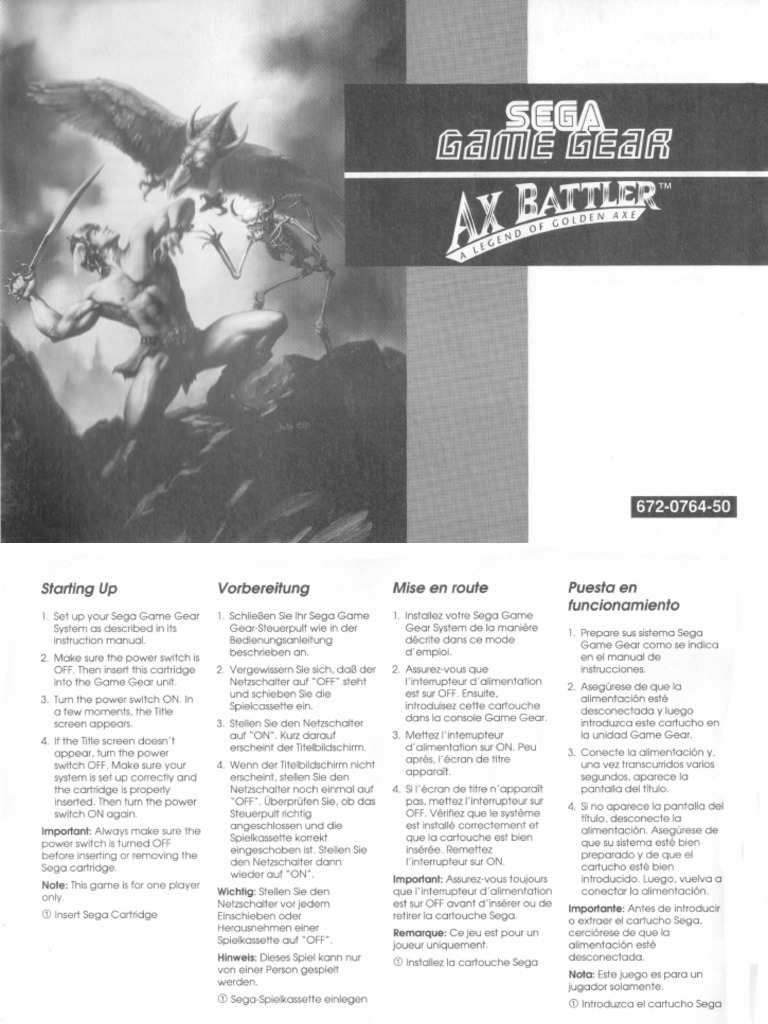 Ax Battler - A Legend of Golden Axe - 1992 - Sega | PDF