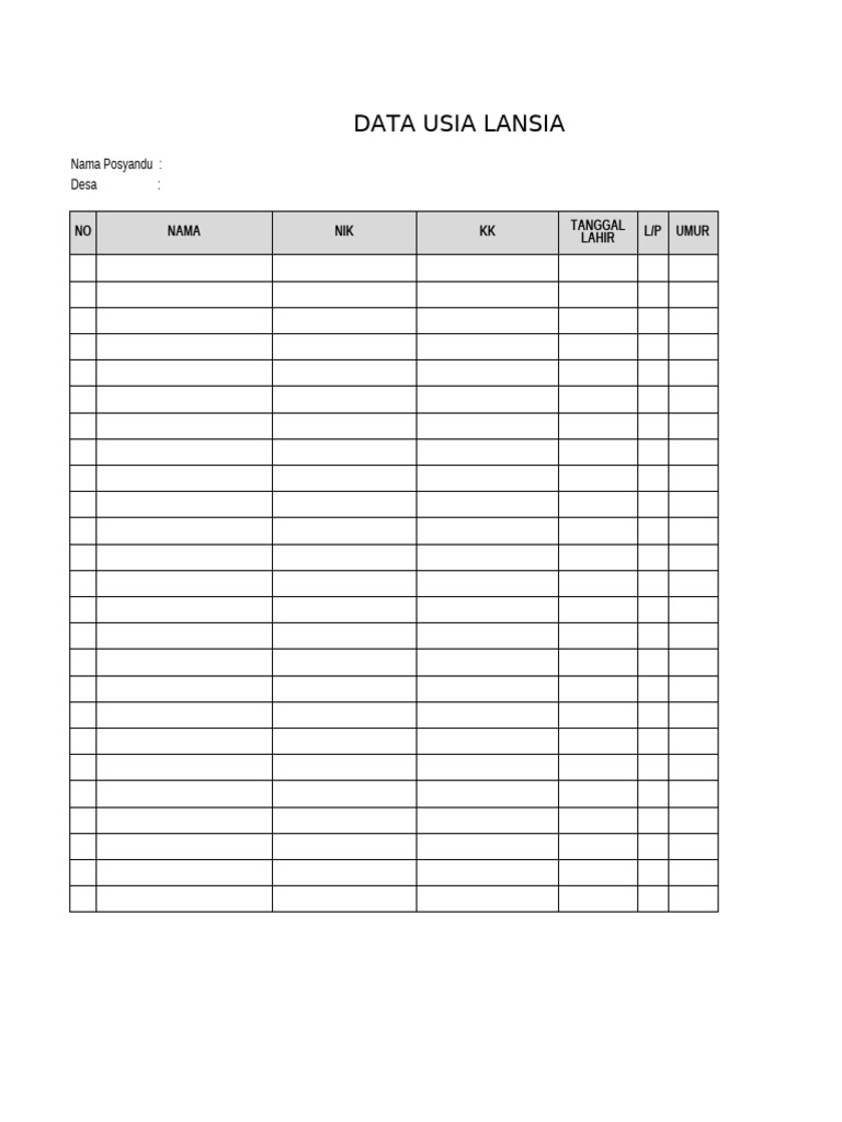 Form - Data Usia Lansia | PDF