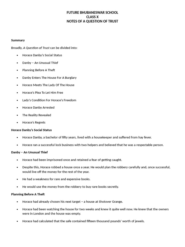 A Question of Trust Class X | PDF | Theft | Crimes