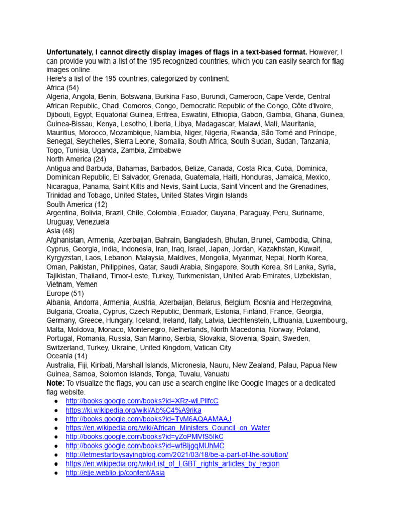 Chart of All 195 Countries With Separate Columns O... | PDF | Africa