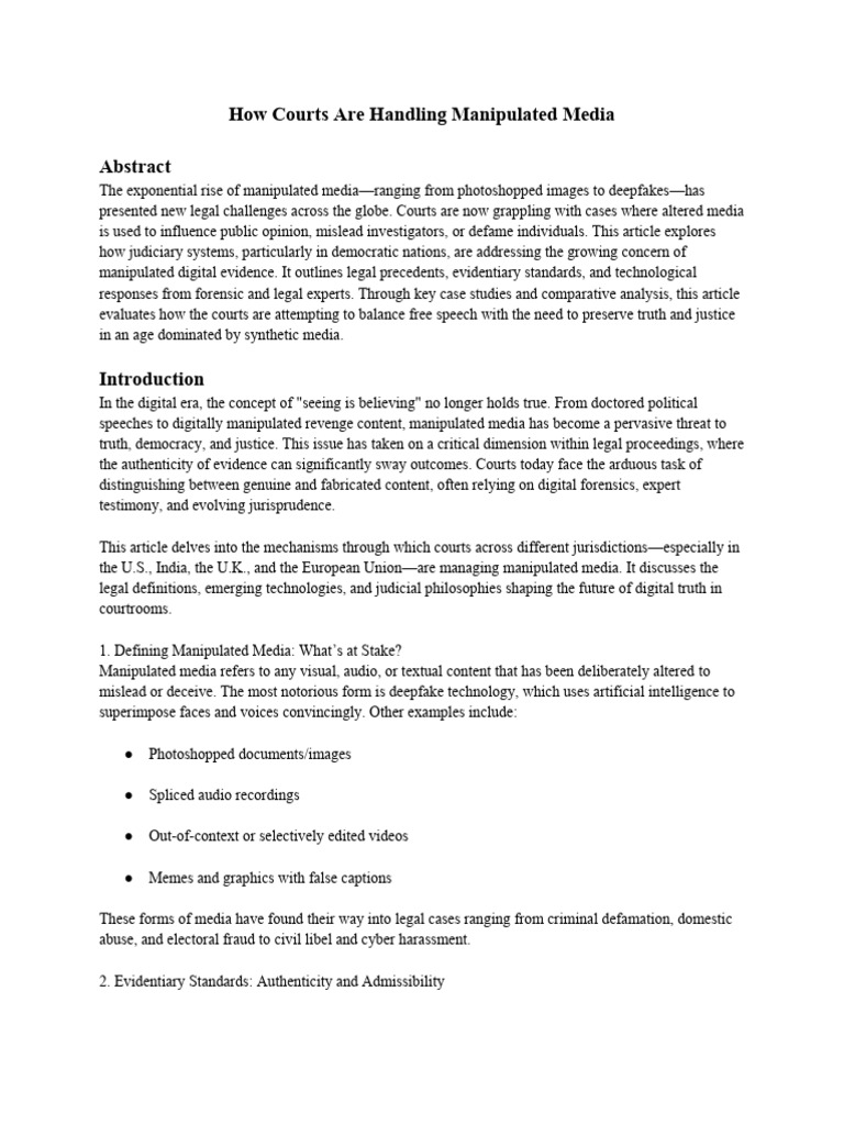 Courts Addressing Manipulated Media Issues | PDF | Defamation ...