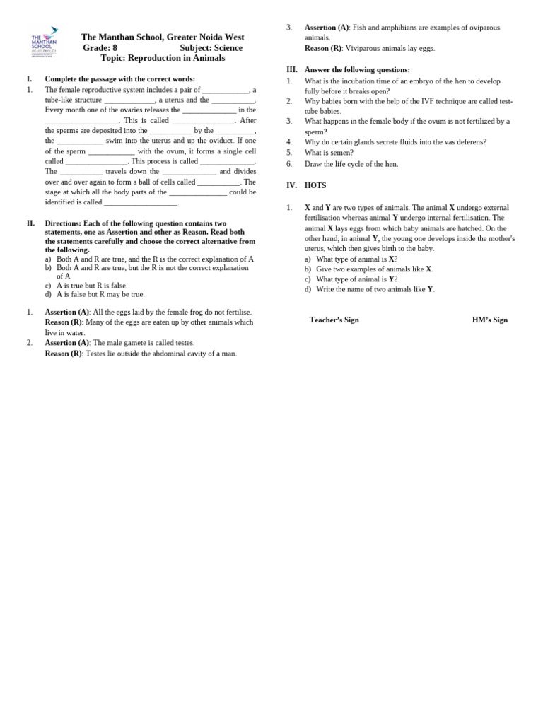 Grade 8 Science: Animal Reproduction Guide | PDF | Fertilisation | Anatomy