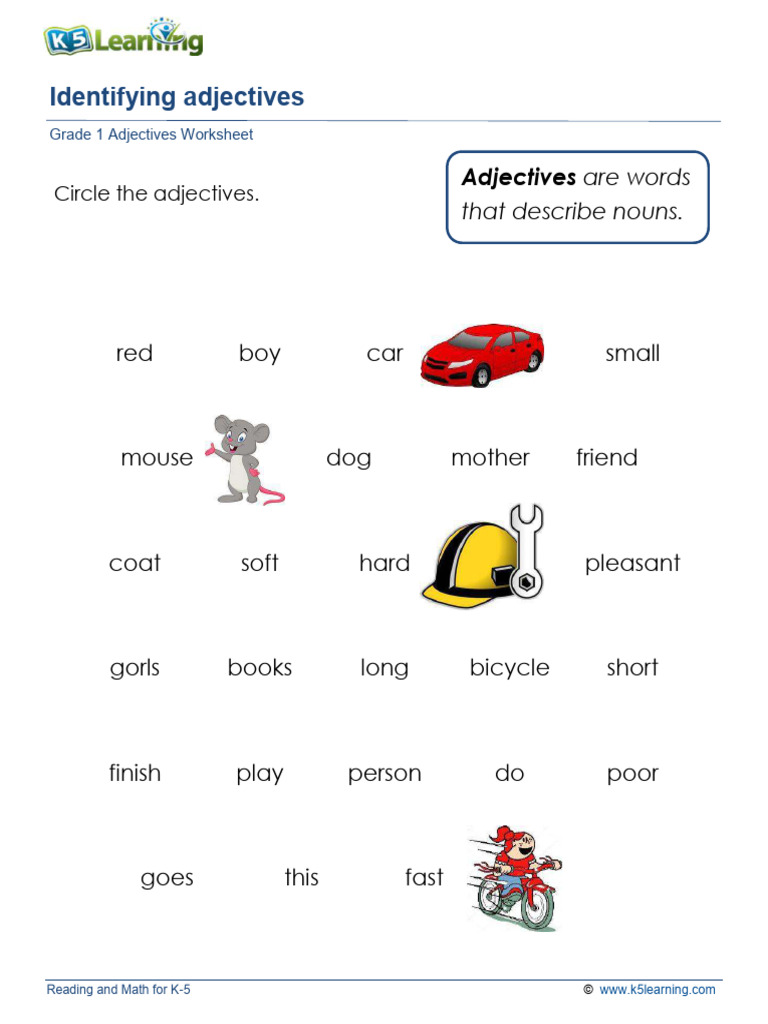 Grade 1 Identify Adjectives A | PDF