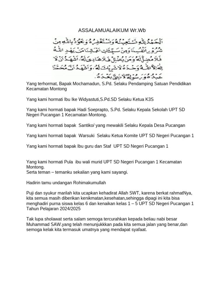 Susunan Acara Purna Siswa Kelas 6 - 2025 | PDF