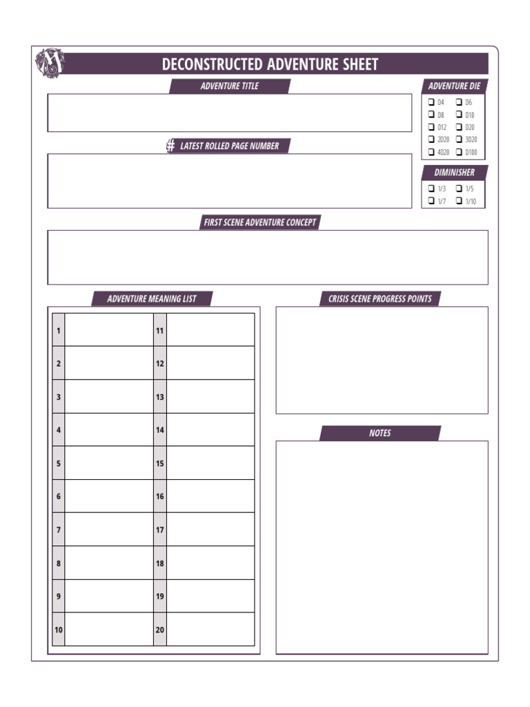Deconstructed Adventure Sheet | PDF