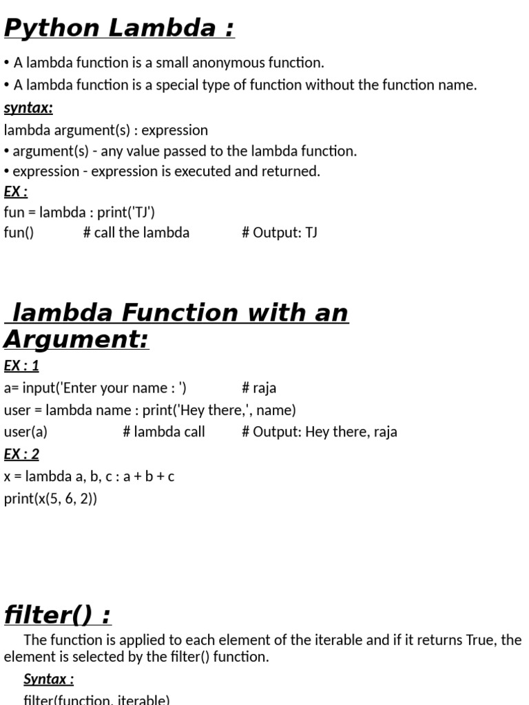 Lambda, Filter&Map, Modules, Packages | PDF | Anonymous Function | Parameter (Computer Programming)