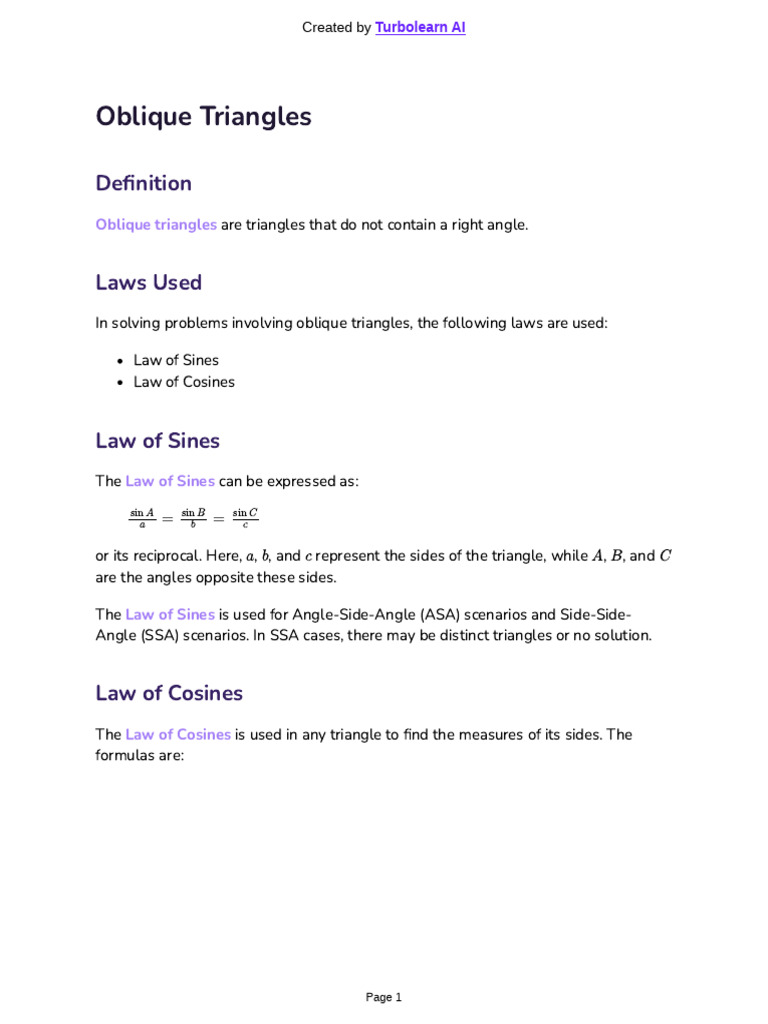 Oblique Triangles | PDF | Trigonometric Functions | Euclidean Geometry