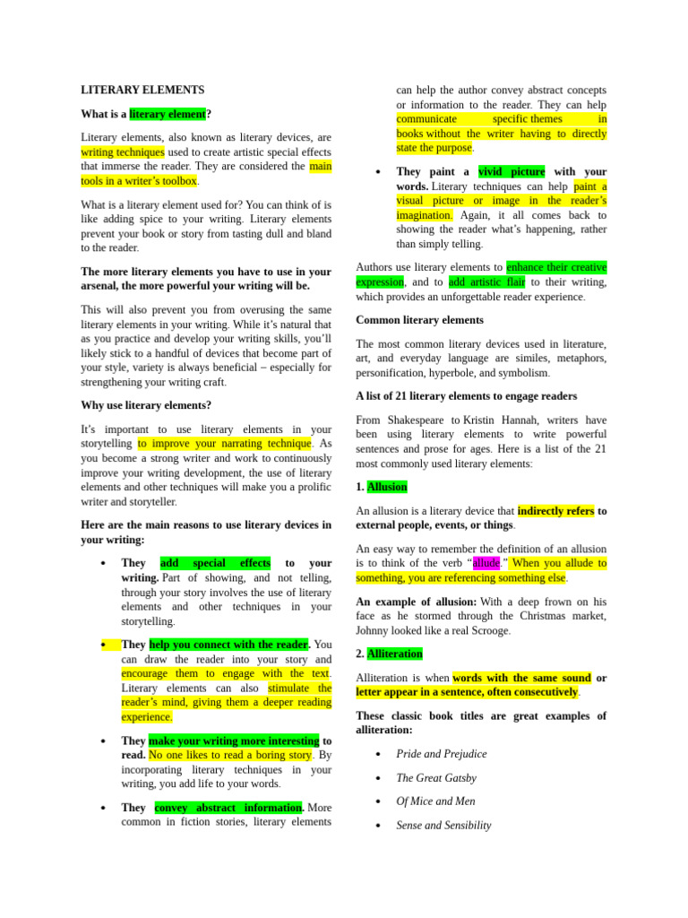 Literary Devices and Elements | PDF | Narration | Senses