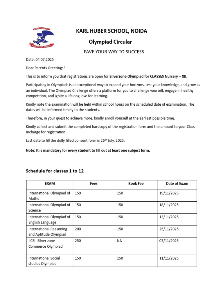 Olympiad Circular 2025 | PDF