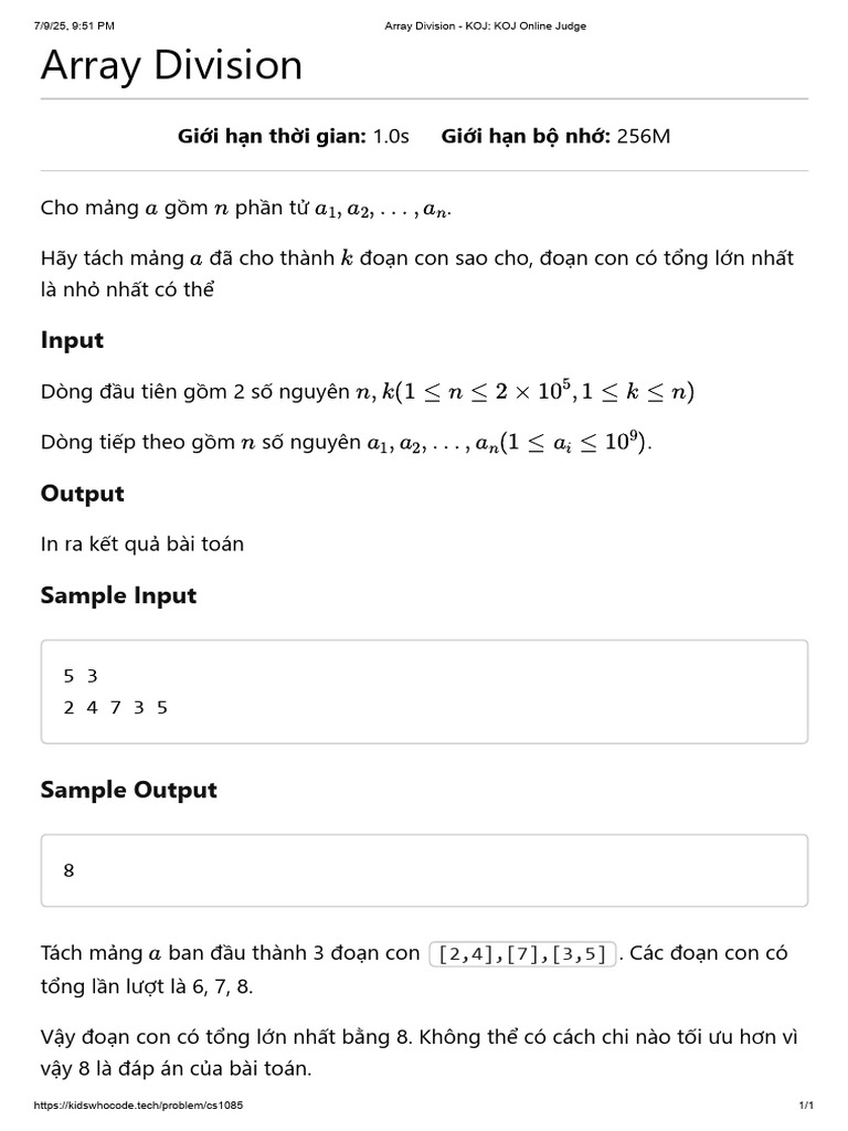 Array Division - KOJ - KOJ Online Judge | PDF
