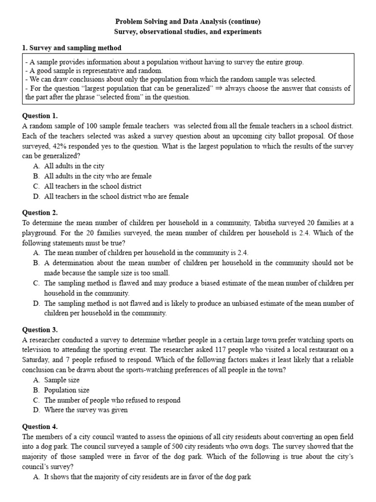 Problem Solving and Data Analysis (Continue 2) | PDF | Survey Methodology | Sampling (Statistics)