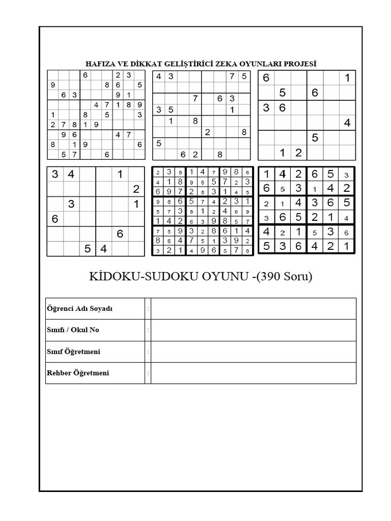 Sınıf Kidoku Sudoku 40 Sayfa 1.seviye | PDF