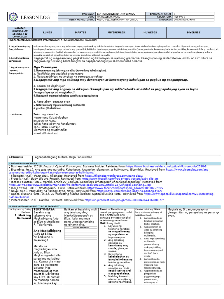 DLL Filipino 5 q1 w3 | PDF