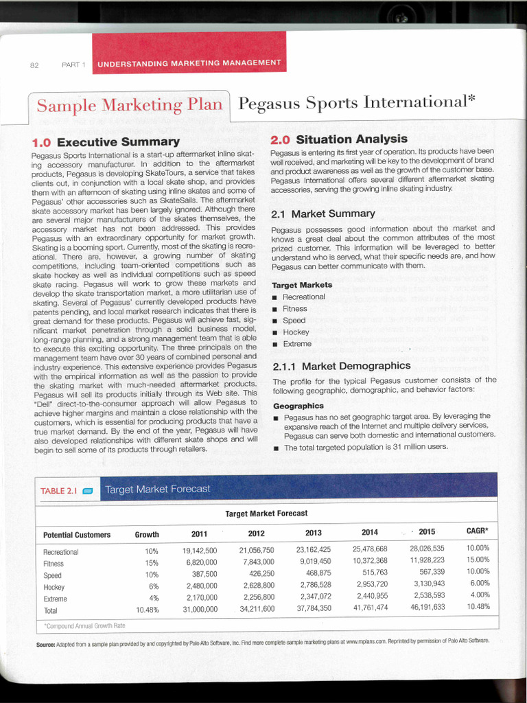 Marketing Plan Example - Pegasus Sports International | PDF