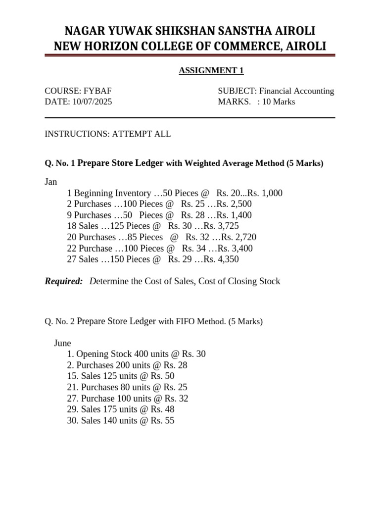 FYBAF Financial Accounting Assignment | PDF
