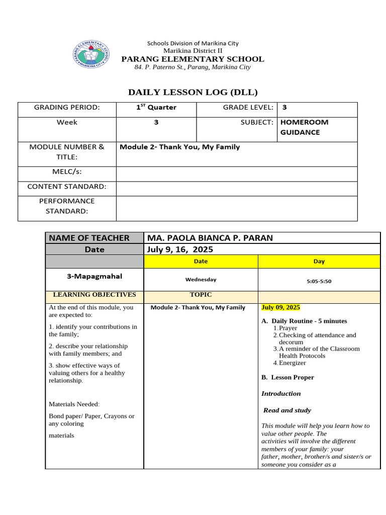 M-2 GRANIL - MARVIE - DLL - Q1 - Homeroom-Guidance | PDF | Learning