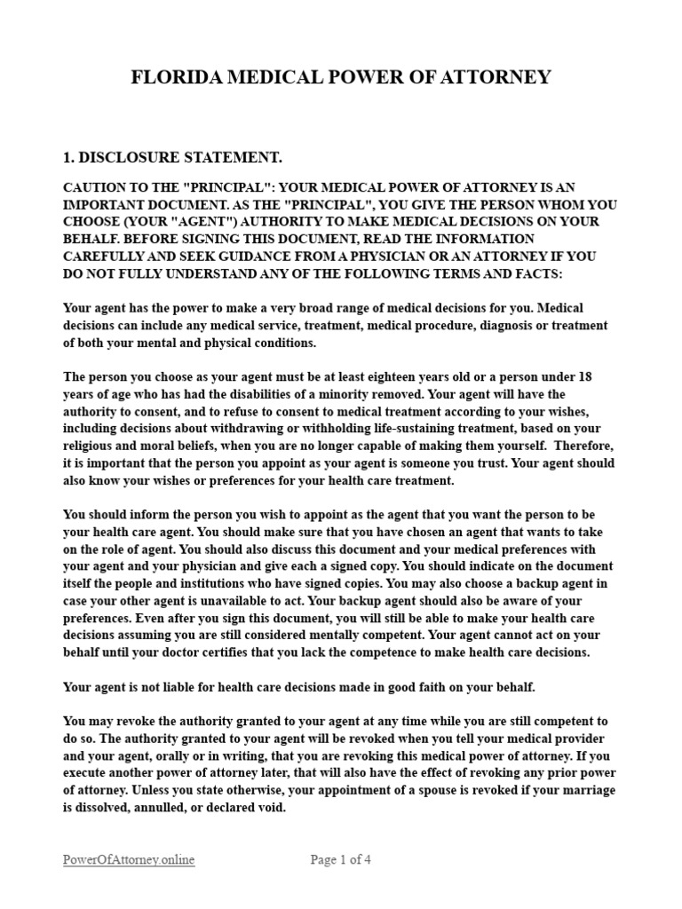 Medical Poa Florida Template | PDF | Power Of Attorney | Common Law