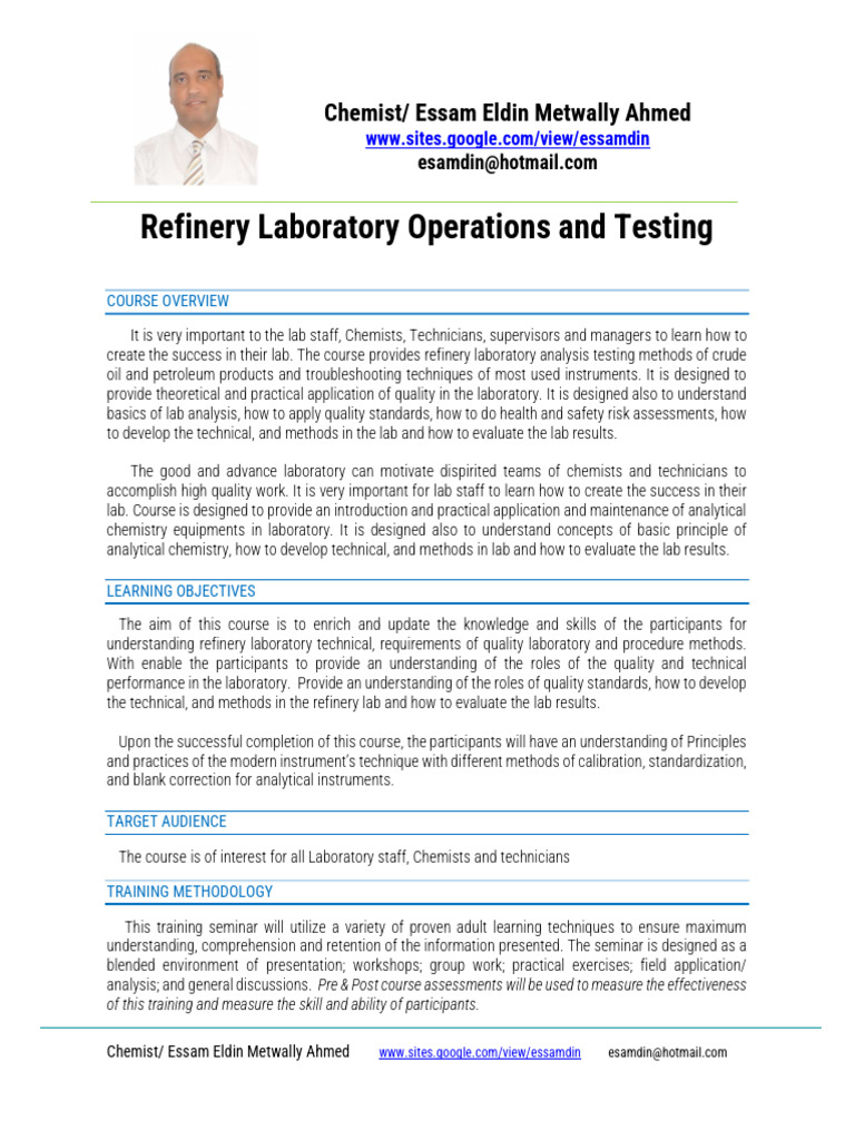 Refinery Laboratory Testing Course Overview | PDF | Oil Refinery ...
