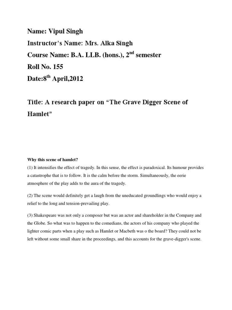 Analysis of The Grave Digger Scene of Hamlet | PDF | Hamlet | Funeral