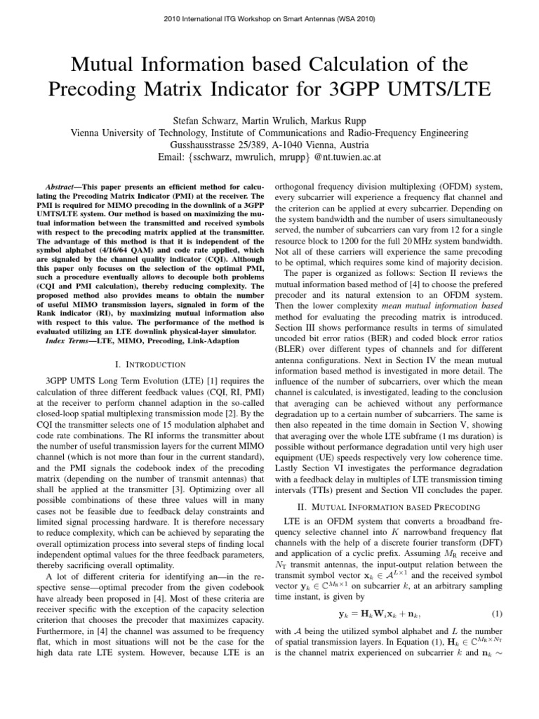 Mutual Information Based Calculation of The Precoding Matrix Indicator ...