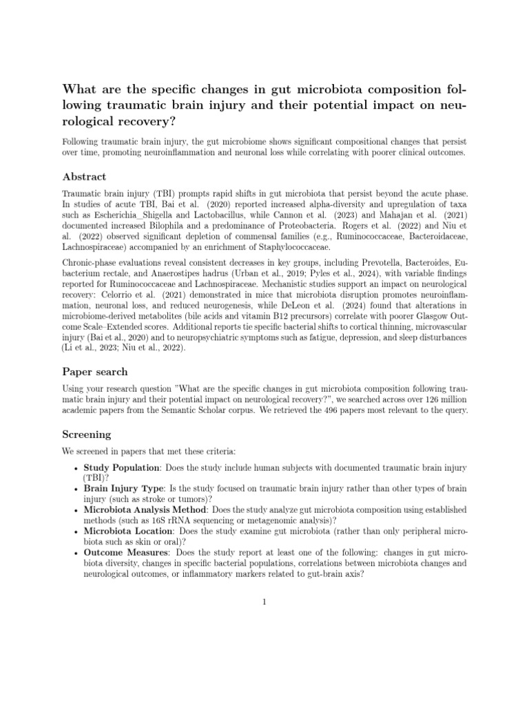 Elicit - Gut Microbiota Alterations Post-TBI - Report | PDF ...