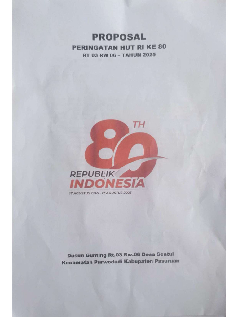 Proposal Peringatan Hut Ri Ke 80 RT 03 RW 06 - Tahun 2025 | PDF