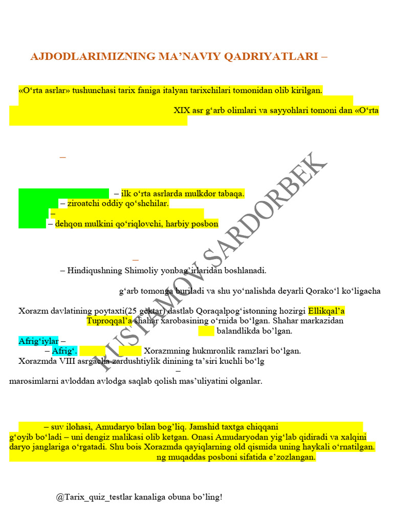 Qo'Llanma 7-Sinf O'Zbekiston Tarixi 2022 Nashr | PDF