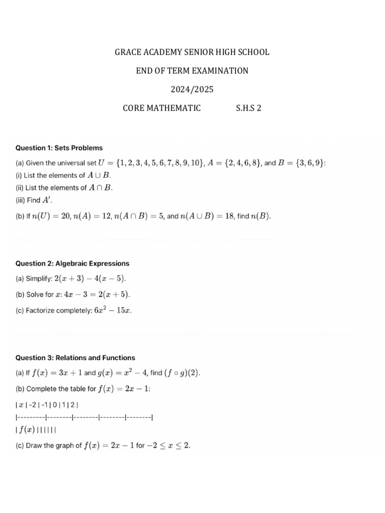 WAEC Core Maths | PDF