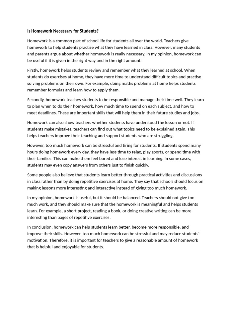 Is Homework Necessary For Students | PDF