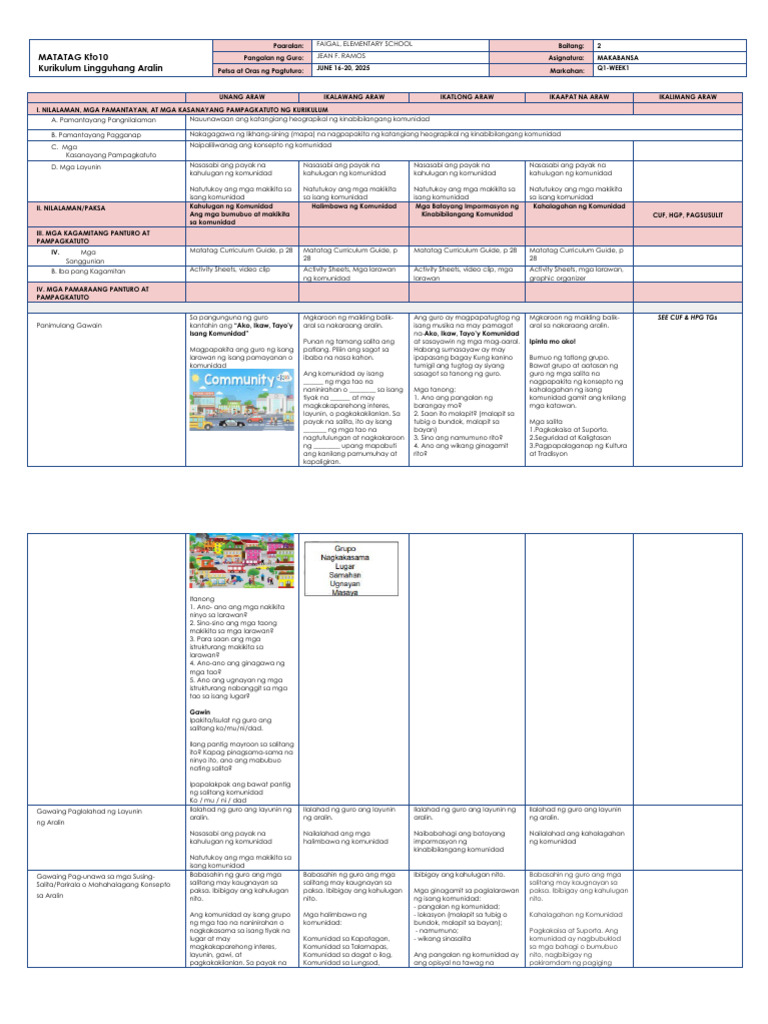 w1 q1 Makabansa Matatag DLL | PDF