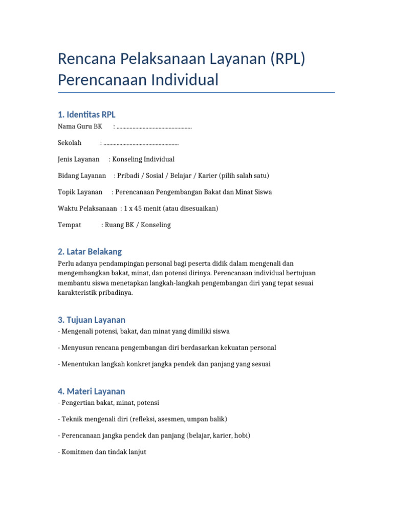Template RPL Perencanaan Individual | PDF