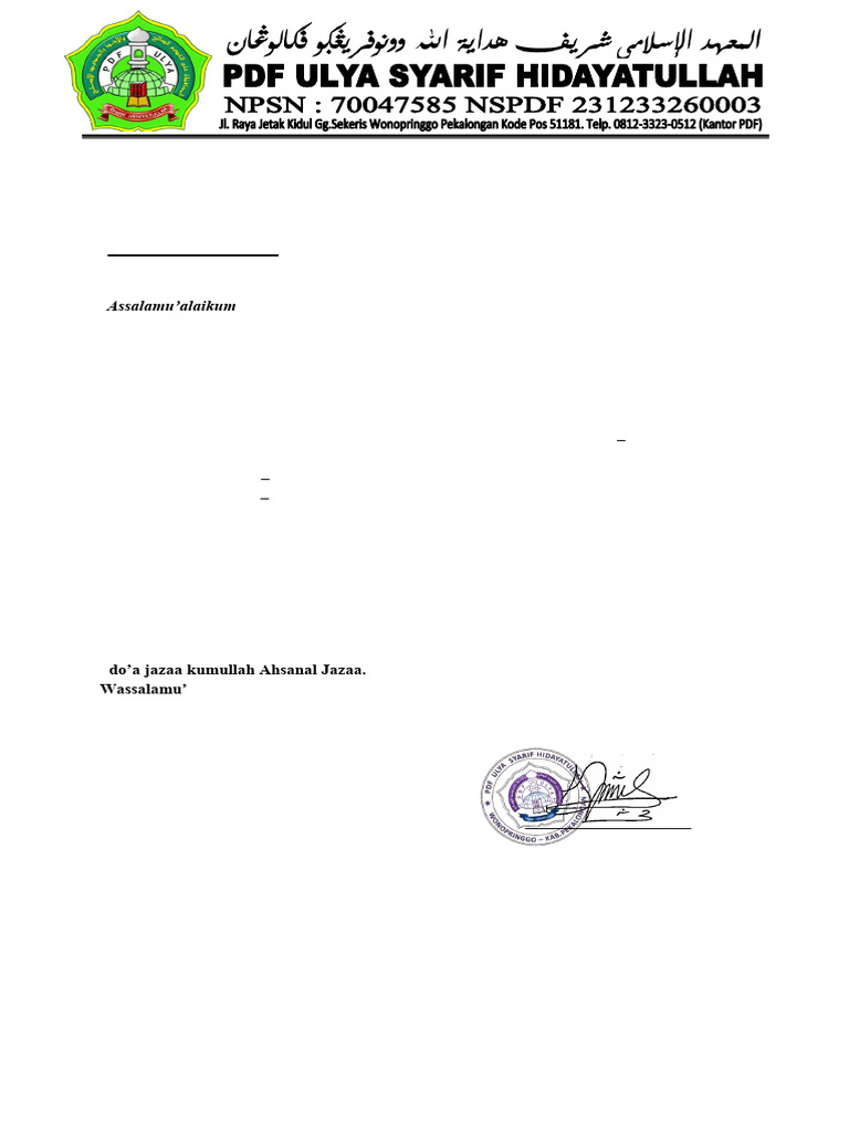 32 Surat Pemberitahuan Libur | PDF