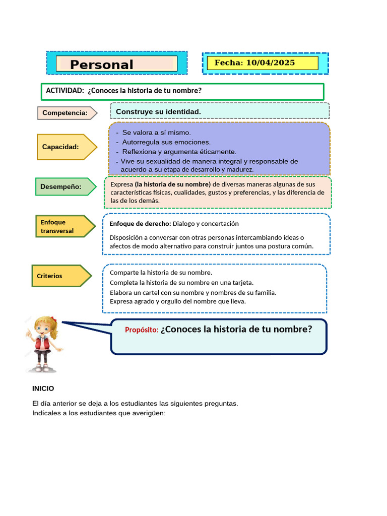 Sesion La Historia de Mi Nombre | PDF