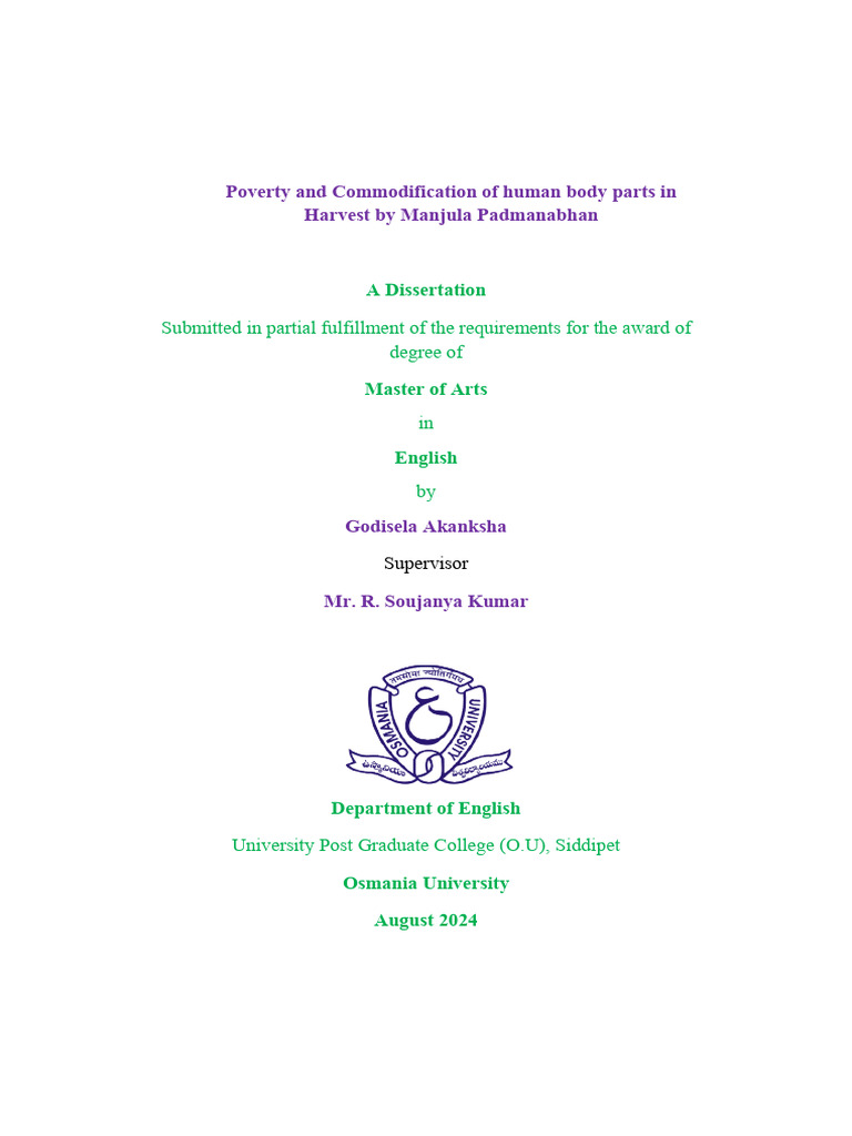 Poverty and Body Commodification in Harvest | PDF | Vocational ...