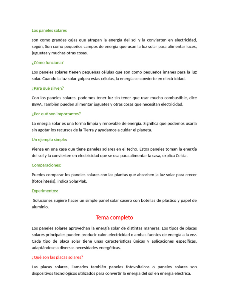Tipos y beneficios de paneles solares | PDF | Energía solar | Panel solar