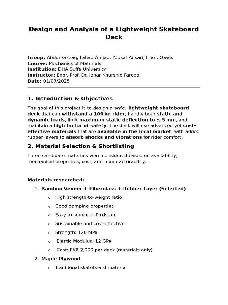 Design and Analysis of A Lightweight Skateboard Deck | PDF | Strength ...