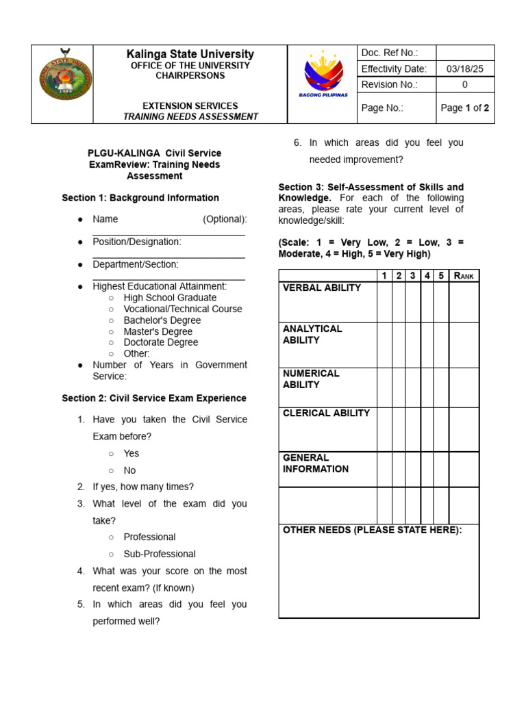 Tna Questionnaire PLG U | PDF
