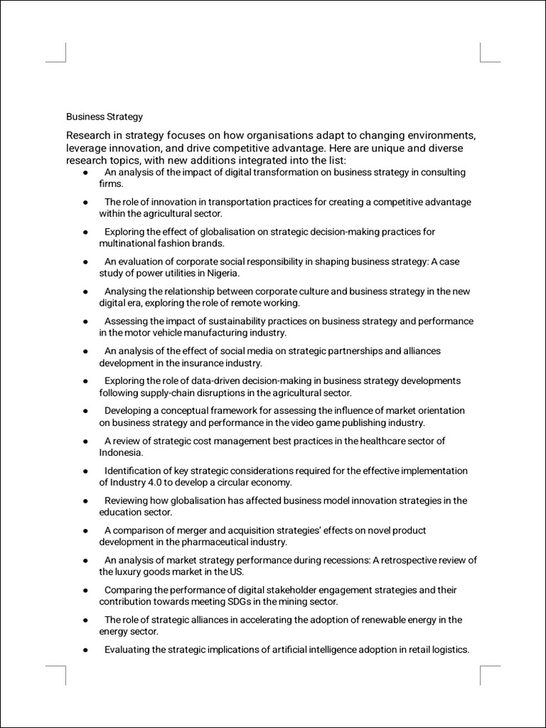 Business Strategy Research Topics | PDF | Strategic Management ...