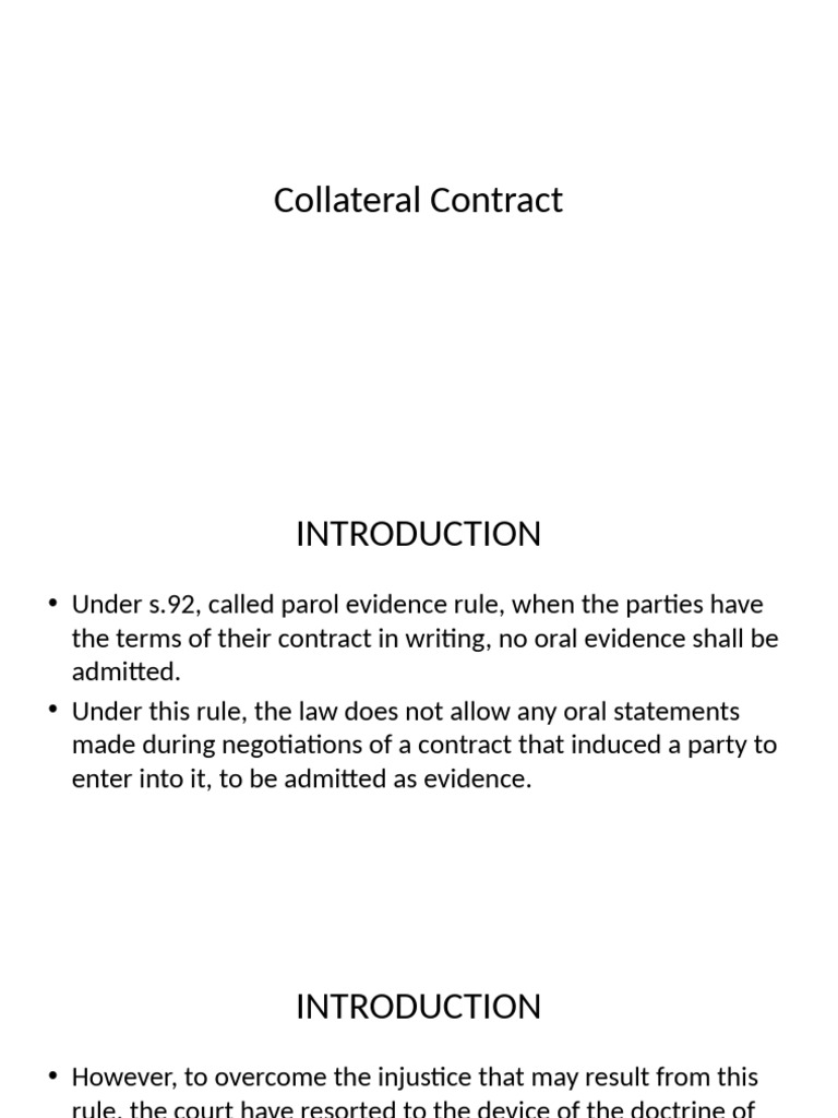 Understanding Collateral Contracts | PDF | Parol Evidence Rule | Lease