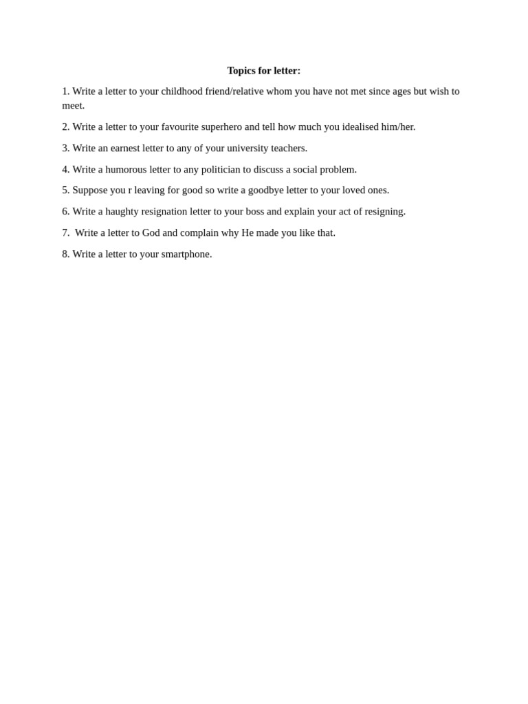 Topics For Letter | PDF