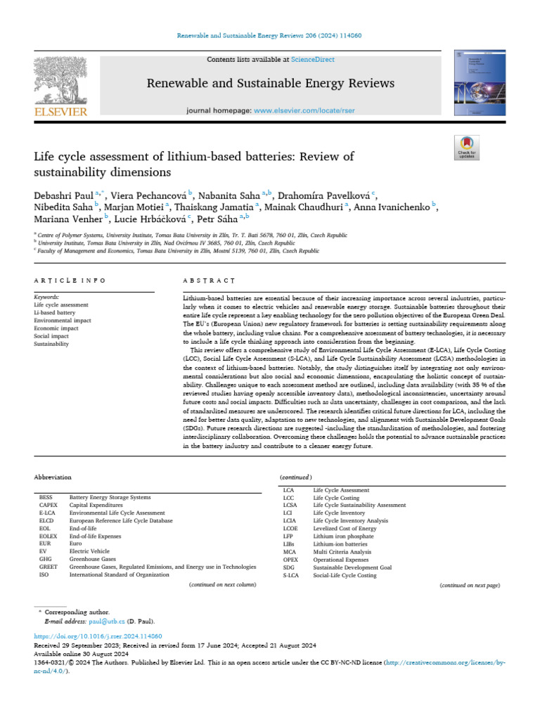 Life Cycle Assessment of Lithium-Based Batteries - Review of ...