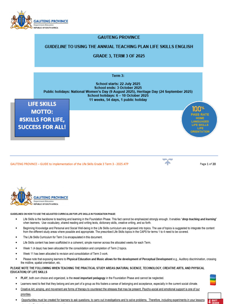 Life Skills ATP GUIDELINE Grade 3 Term 3 2025 | PDF | Conservation ...