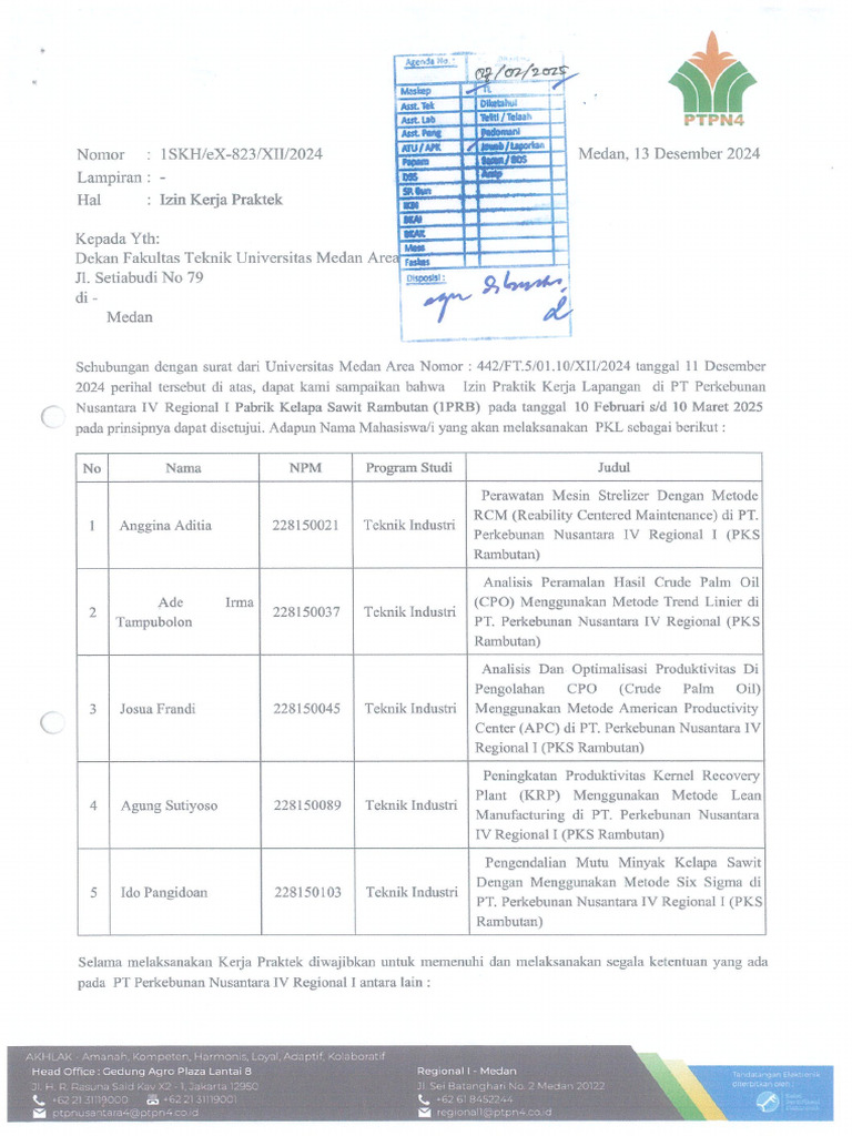 Surat Selesai KP | PDF